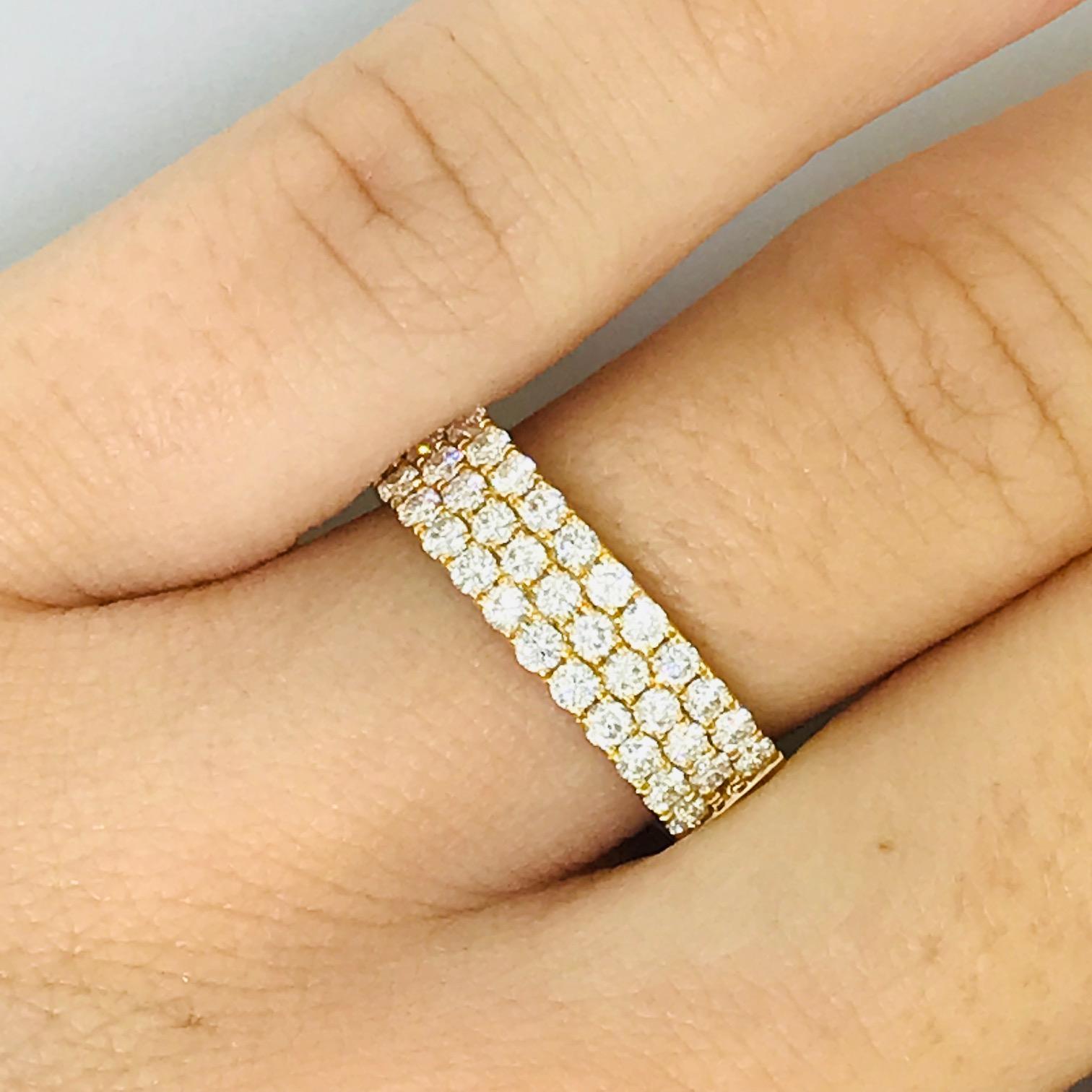 1 Carat Diamond Pave 3-Row Band in 14 Karat Gold For Sale at 1stDibs ...