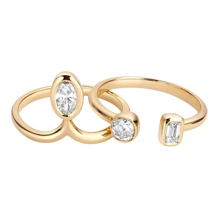 1 Carat Oval Round Emerald Diamond Stacking Engagement Ring Set For ...