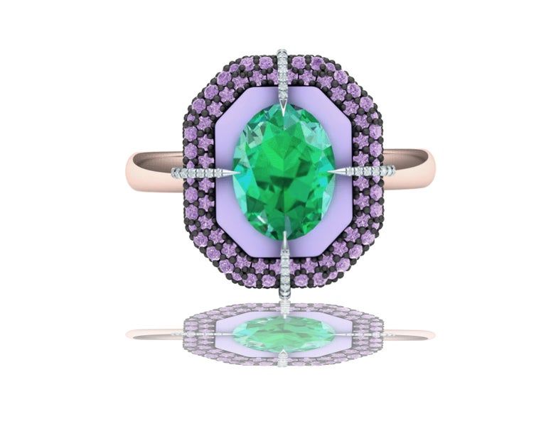 1 Carat Emerald and Purple Sapphire Cocktail Ring For Sale at 1stDibs