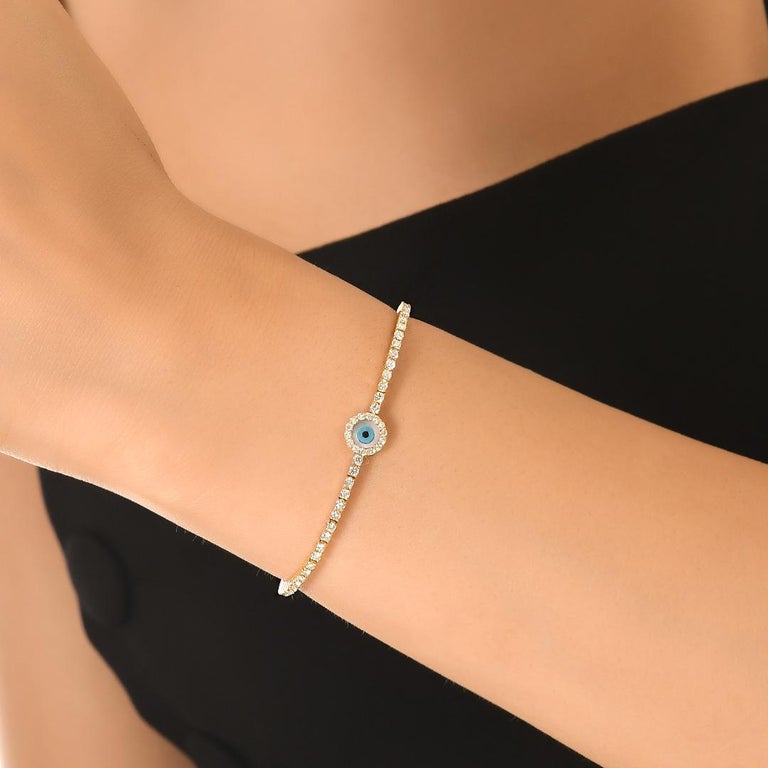 1 Carat Evil Eye Diamond Single-Line Tennis Bracelet in 18K Yellow Gold For Sale at 1stDibs