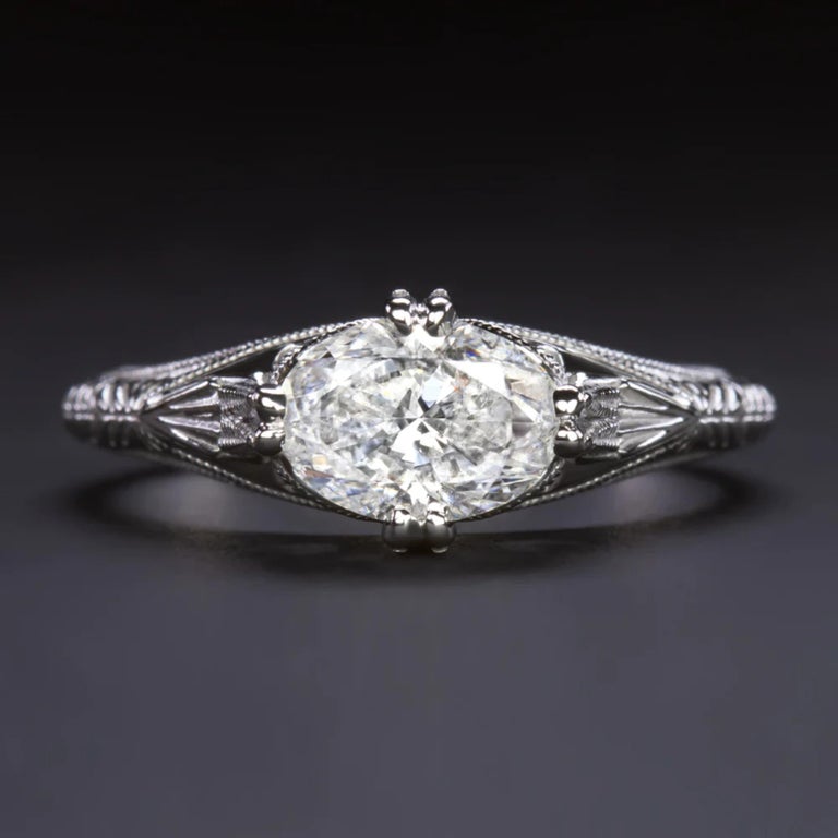 1 Carat F Color Oval Cut Diamond Vintage Style Solitaire Engagement ...