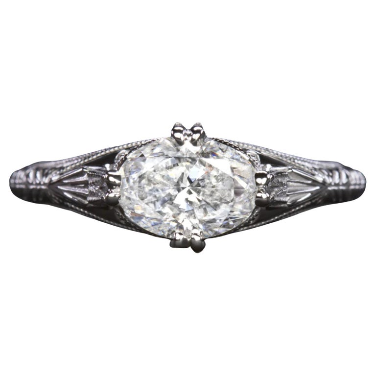 1 Carat F Color Oval Cut Diamond Vintage Style Solitaire Engagement ...
