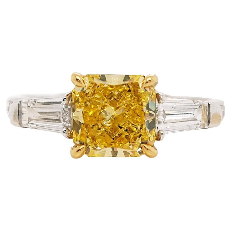1 Carat Fancy Vivid Yellow Diamond Three-Stone Engagement Ring, GIA ...