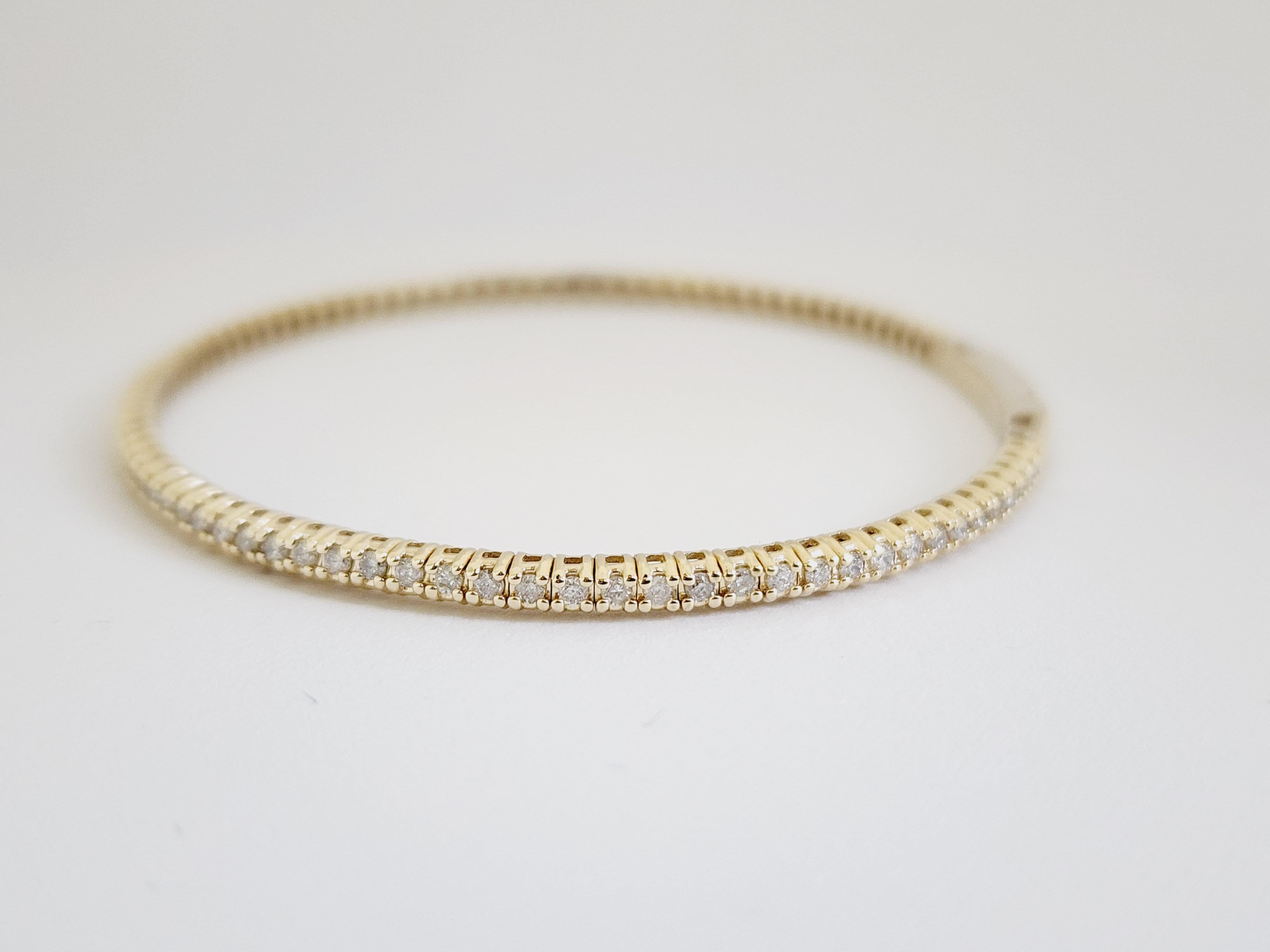 1 Carat Flexible Bangle Yellow Gold 14 Karat Bracelet For Sale at 1stDibs