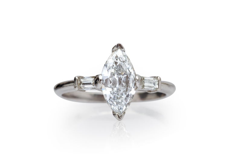 1 Carat Marquise Diamond Platinum Engagement Ring For Sale (Free ...