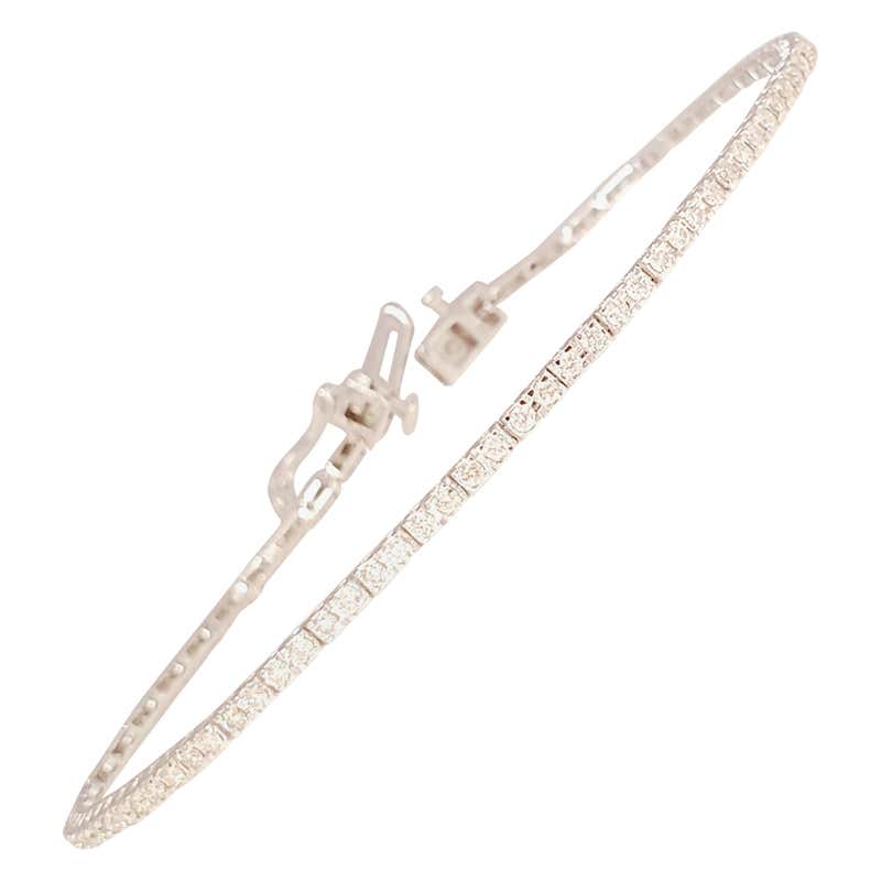 14 Karat White Gold Four Prongs Diamond Tennis Bracelet 3 1 2 Carat