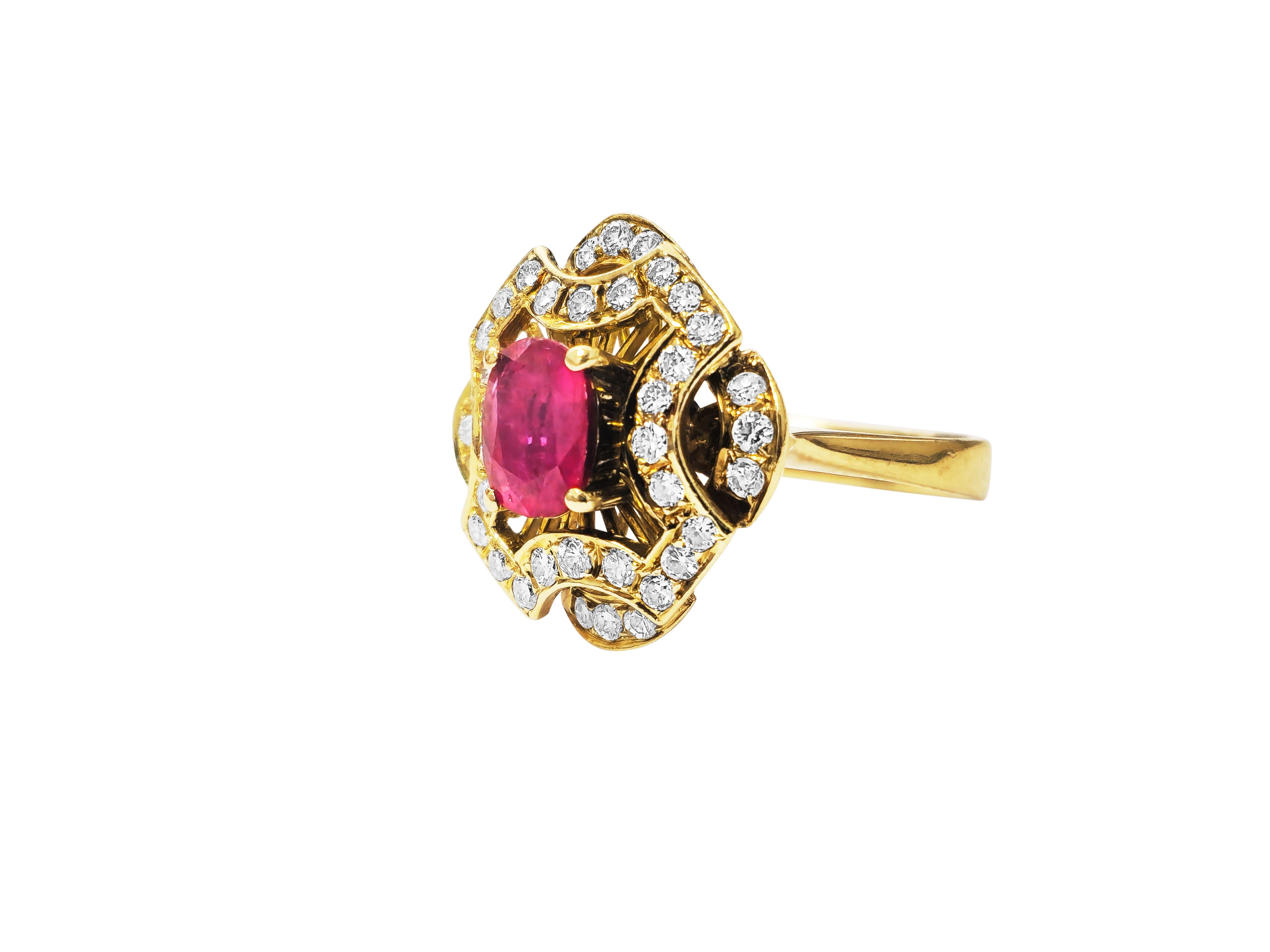 1 Carat Natural Ruby and 1.50ct Diamond Ring in 18K Yellow Gold For ...
