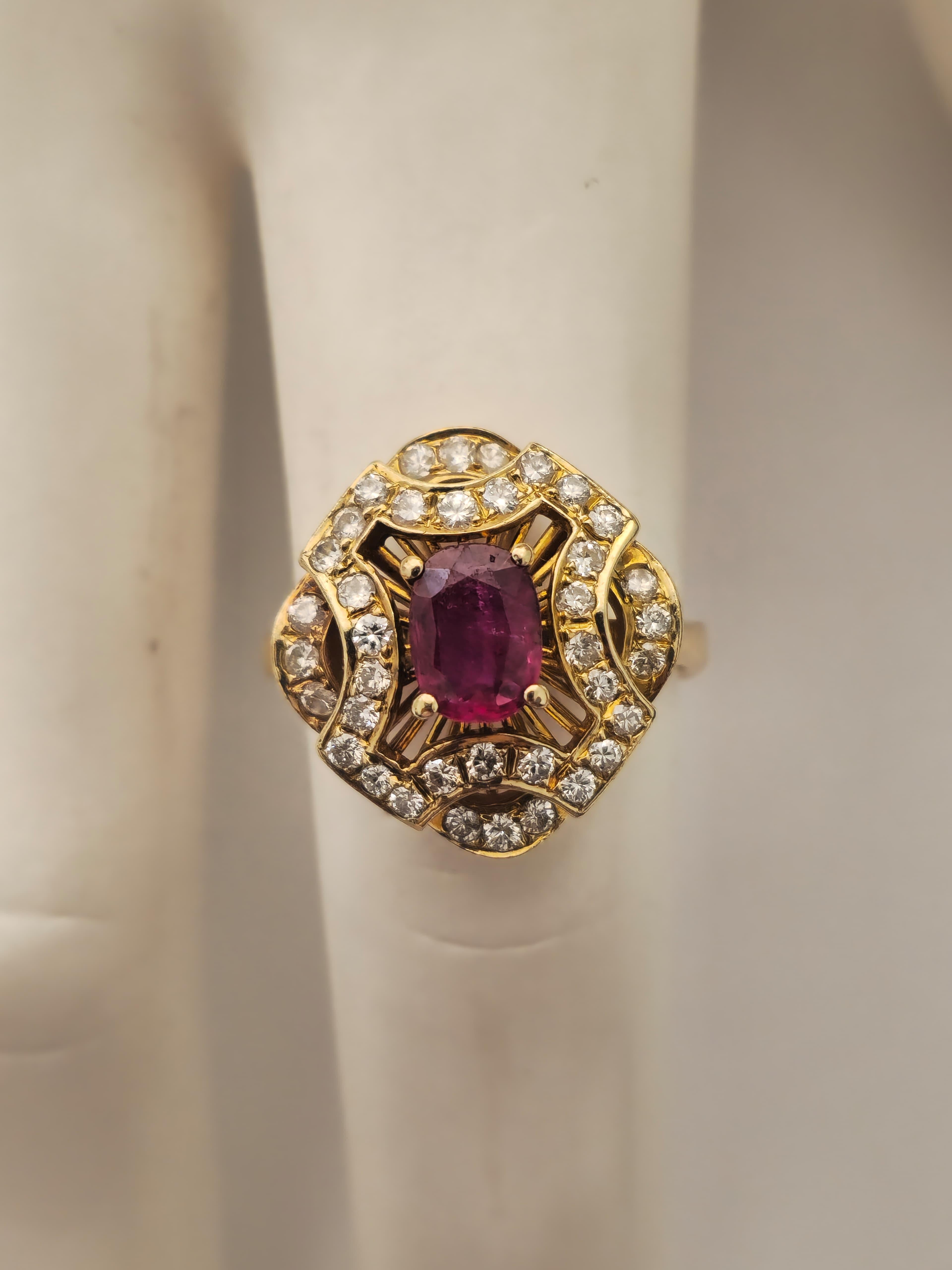 1 Carat Natural Ruby and 1.50ct Diamond Ring in 18K Yellow Gold For ...