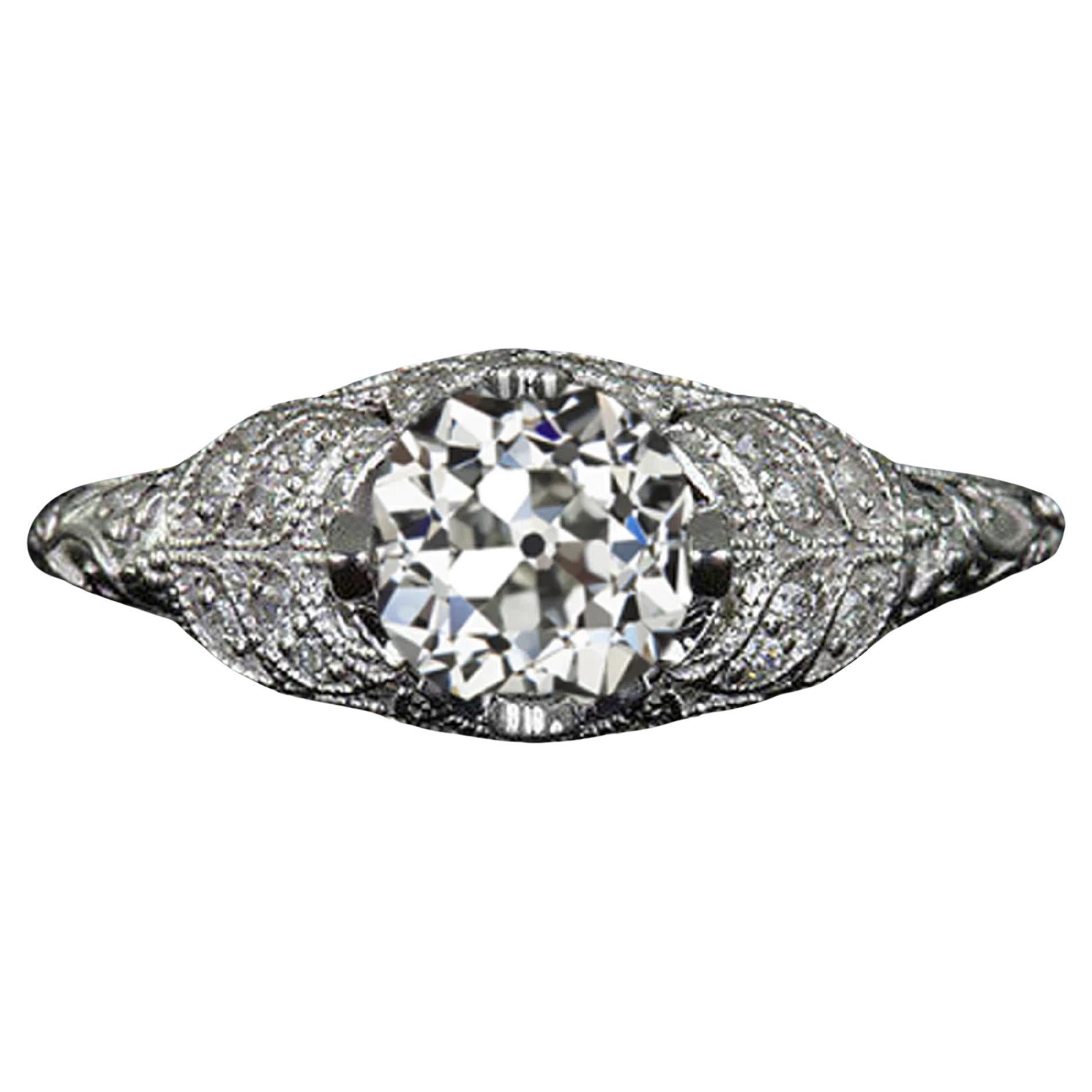 Old European Diamond Green Emeralds 1.80 Carat Old European Cut Diamond ...