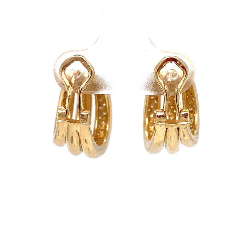 1 Carat Pavé Diamond Three Row Graduated Hoop Earrings in 18 Karat Gold ...