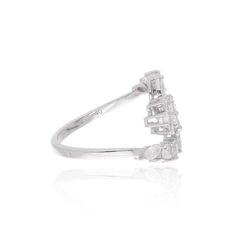 1 Carat Pear and Marquise Diamond Flower Ring 14 Karat White Gold Fine ...