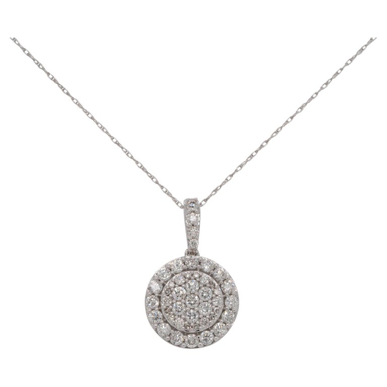 1 Carat Round Cut Diamond Cluster Pendant Necklace 18 Karat in Stock ...