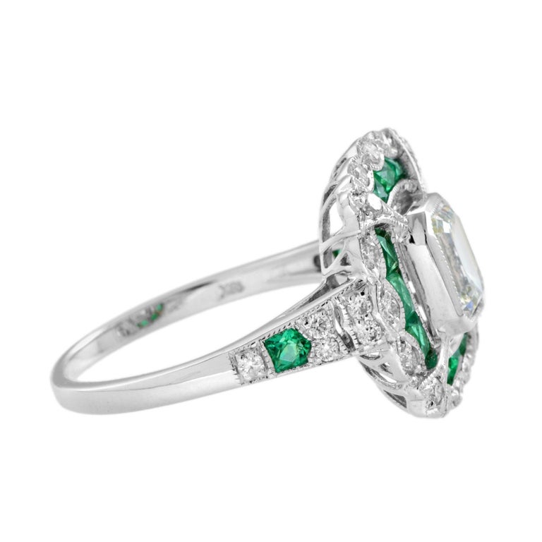 1 Carat Emerald Cut Diamond Emerald Art Deco Style Engagement Ring in ...