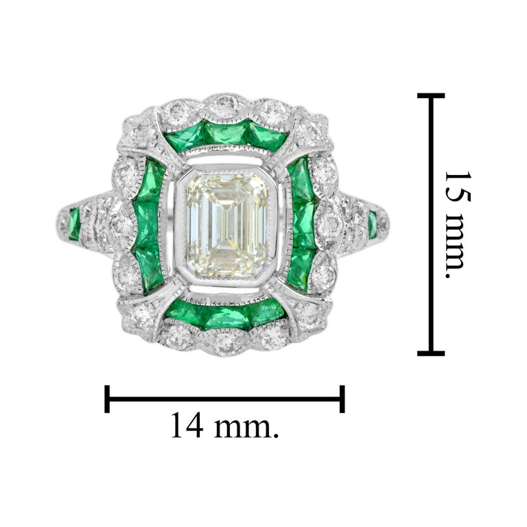 1 Carat Emerald Cut Diamond Emerald Art Deco Style Engagement Ring in ...