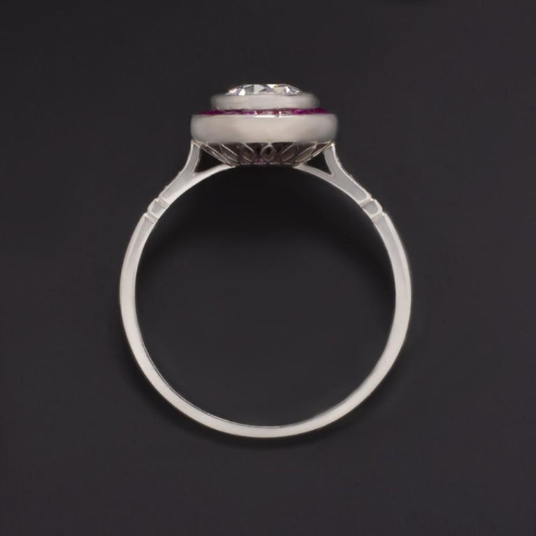 1 Ct Old European Cut Diamond Engagement Ring Ruby Platinum Set Art ...