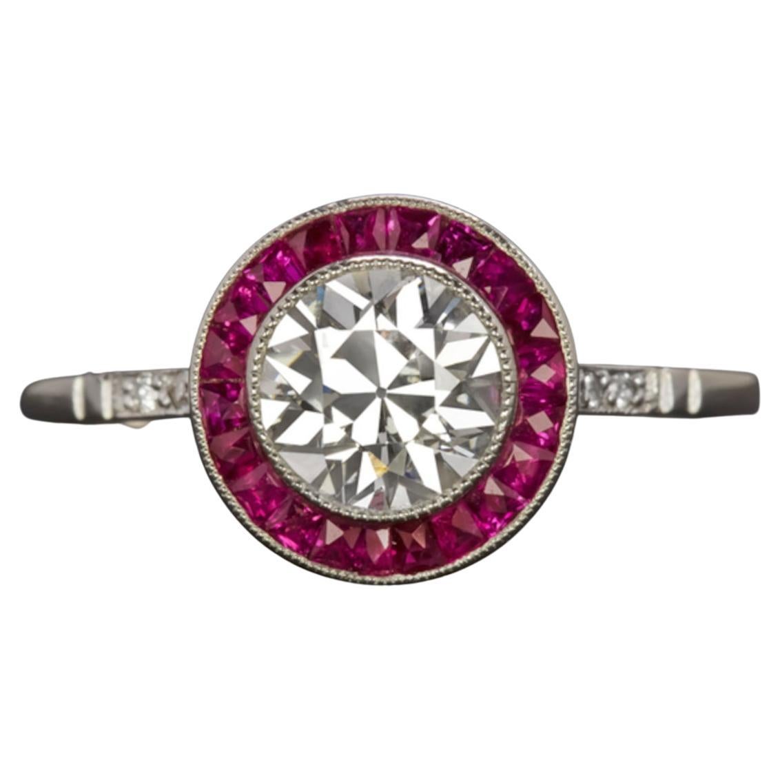 Old Cut Diamond Engagement Ring Ruby Platinum at 1stDibs