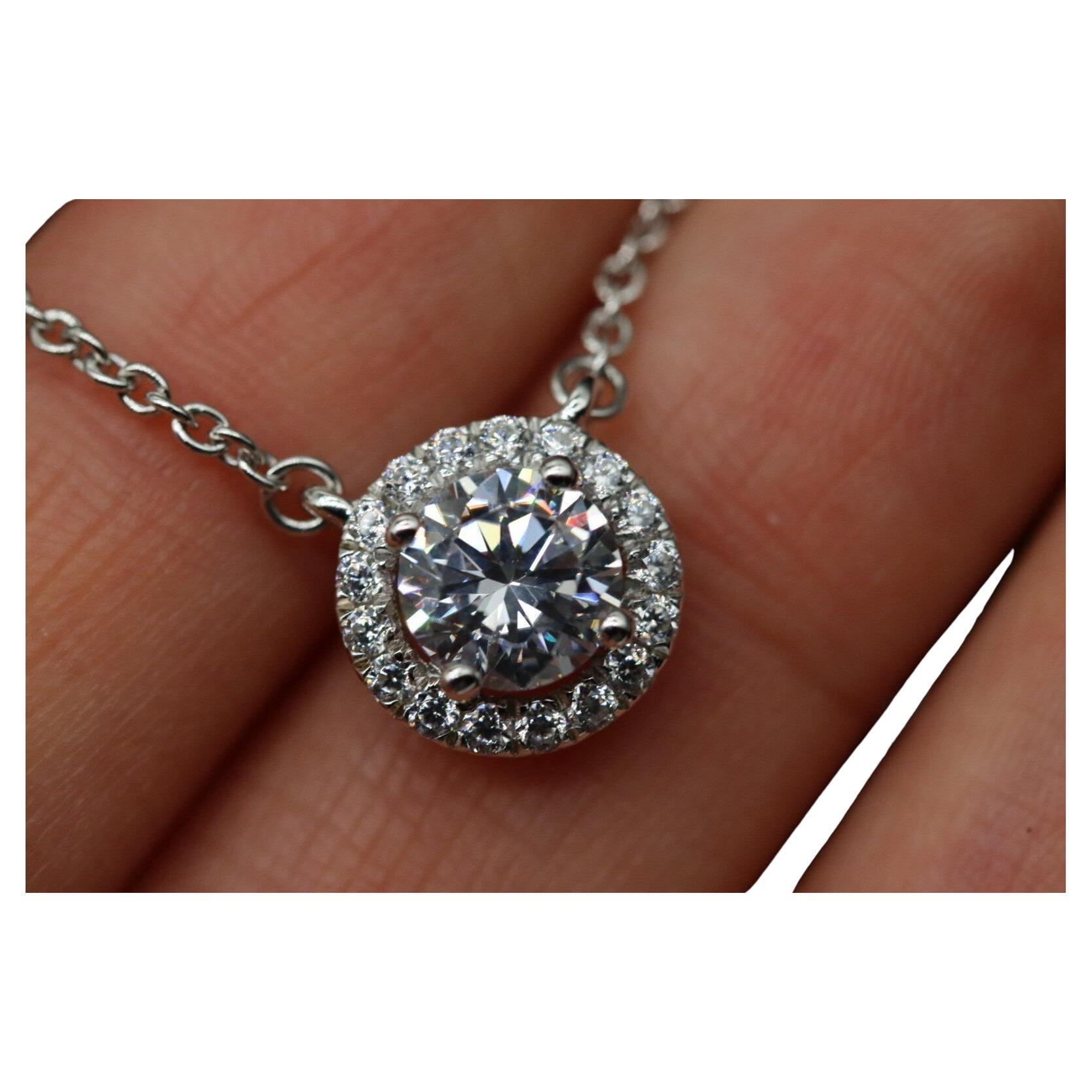 14k white gold Round Cut Moissanite Pendant Solitaire Halo Pendant ...