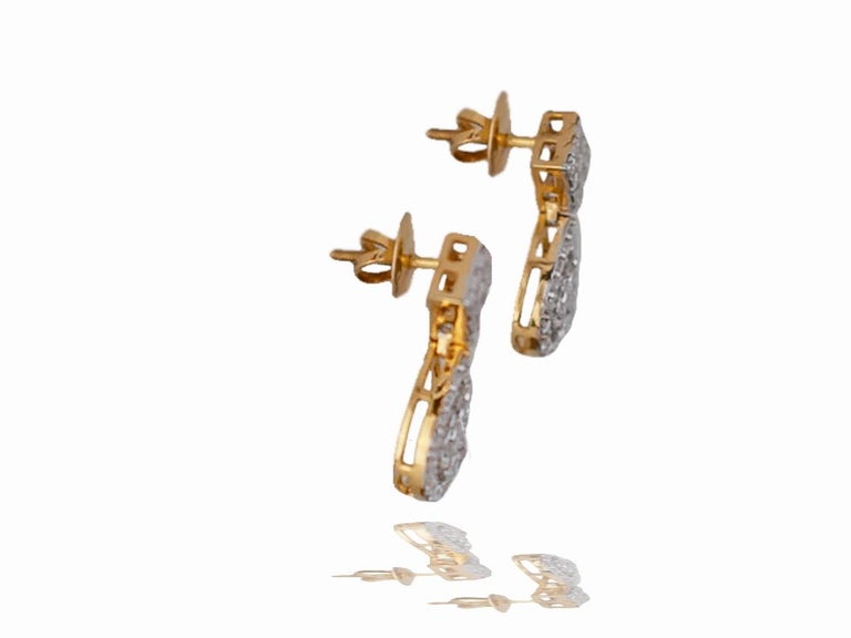 Deco, 1 Carat Ladies Dangle Yellow Gold VS Diamond Earrings For Sale at ...