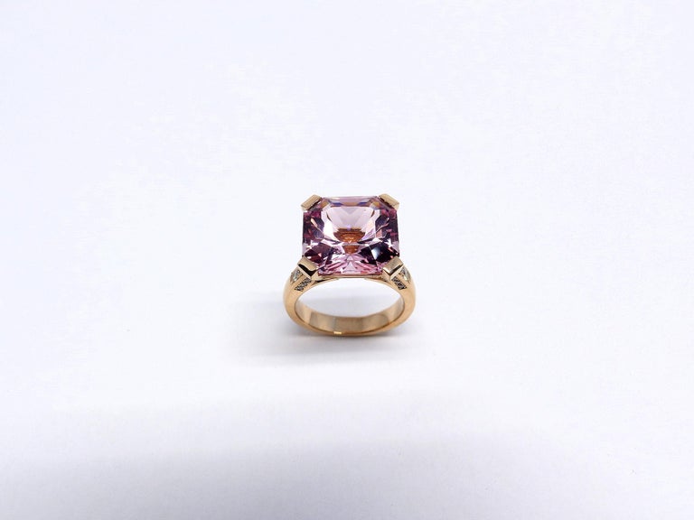 Ring in Red Gold with 1 Morganite Octagon Shape and Diamonds. For Sale ...
