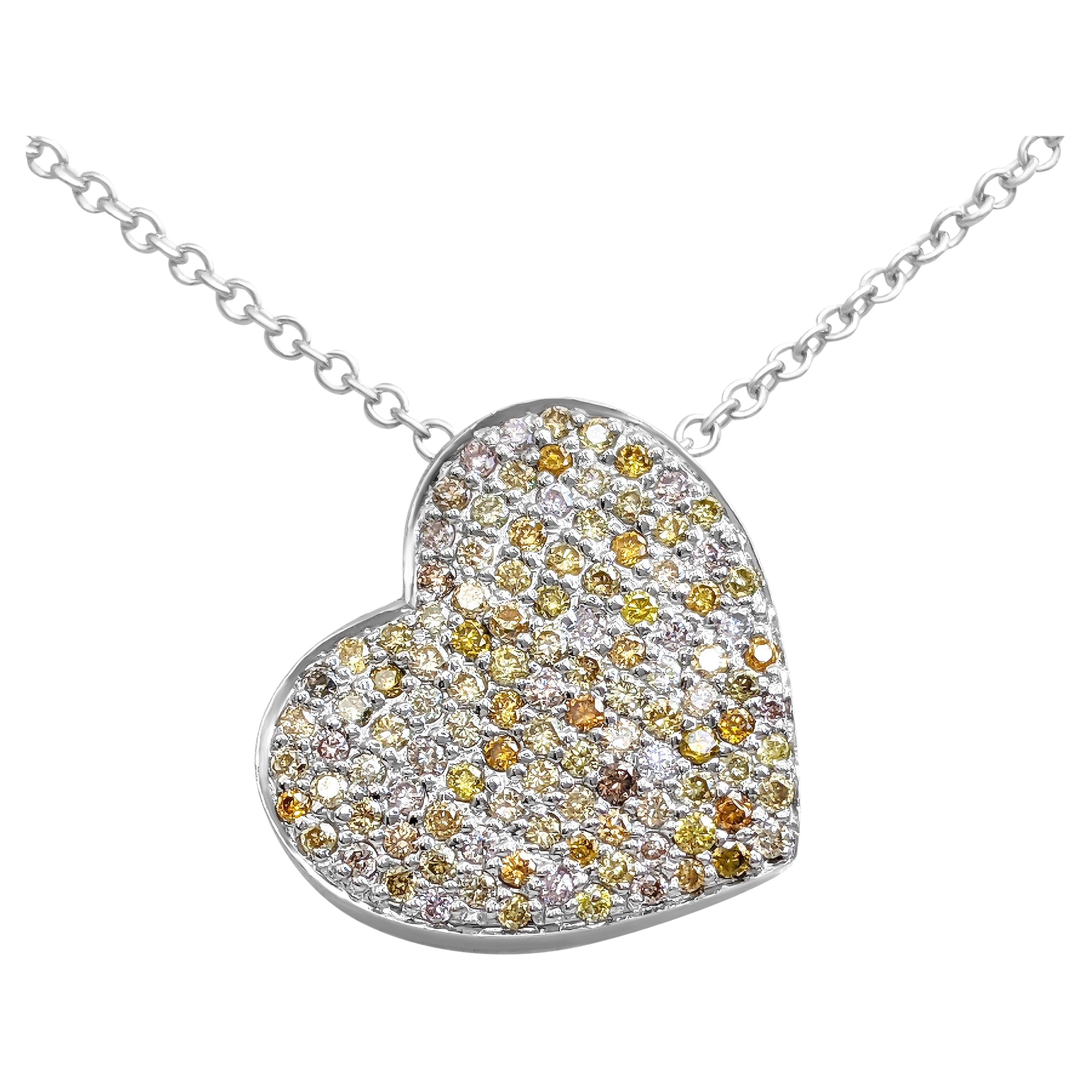 $1 No Reserve! 0.40cttw Fancy Diamonds Heart, 14k White Gold Necklace ...