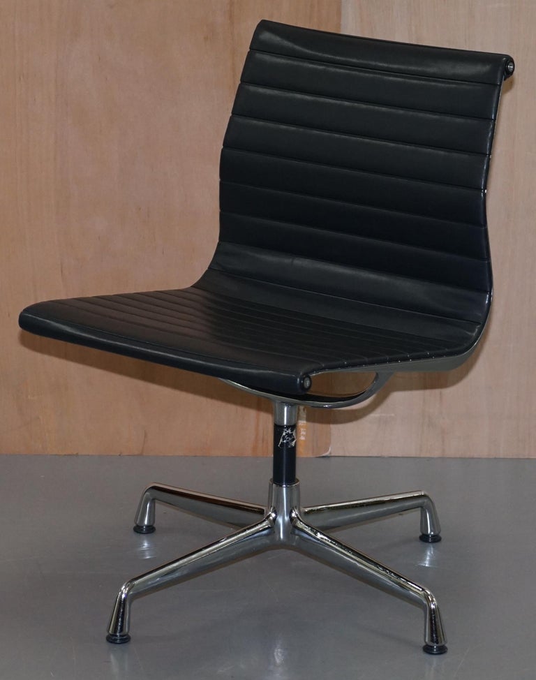 1 of 2 EA101 Vitra Eames Black Leather Office Swivel Conference Chairs ...