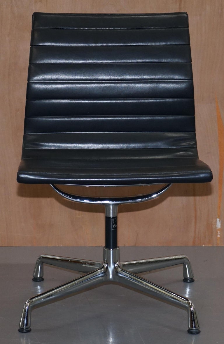 1 of 2 EA101 Vitra Eames Black Leather Office Swivel Conference Chairs ...