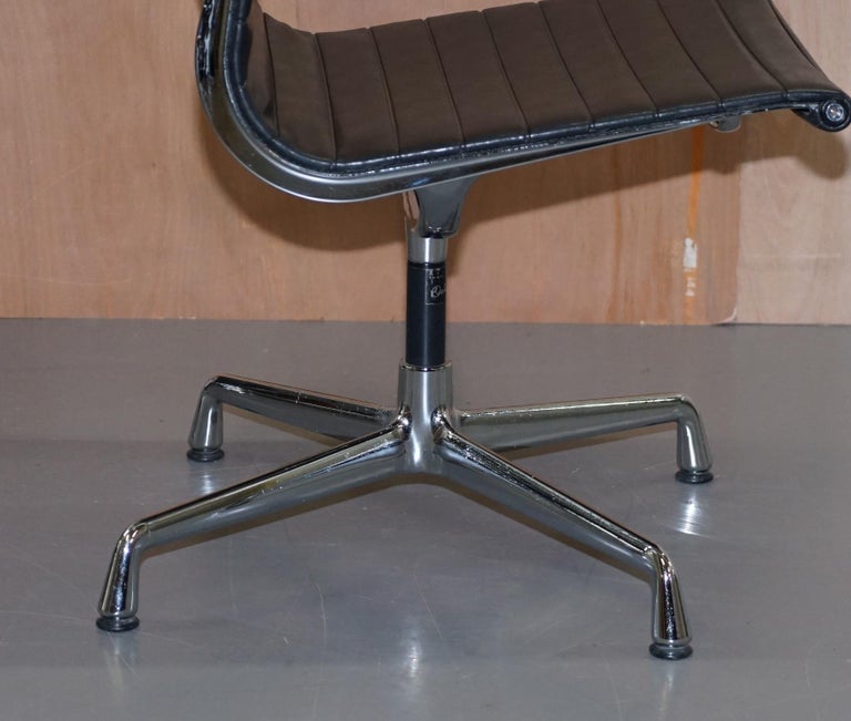 1 of 2 EA101 Vitra Eames Black Leather Office Swivel Conference Chairs ...