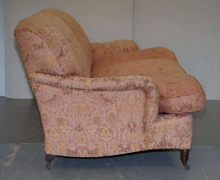 1 of 2 George Smith Scroll Arm Three-Seat Sofas Embroidered Fabric For ...