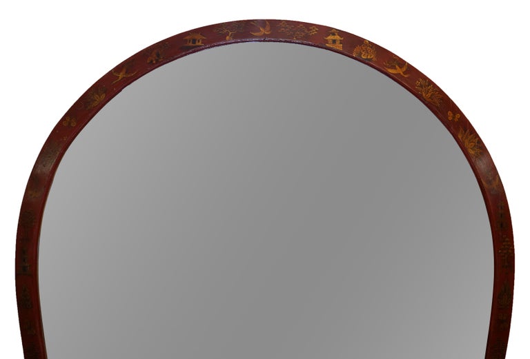 Large Red Lacquered Chinese Painted Chinoiserie Mirror For Sale at ...