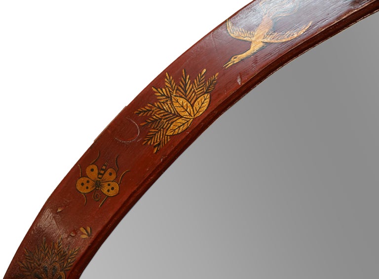 Large Red Lacquered Chinese Painted Chinoiserie Mirror For Sale at ...