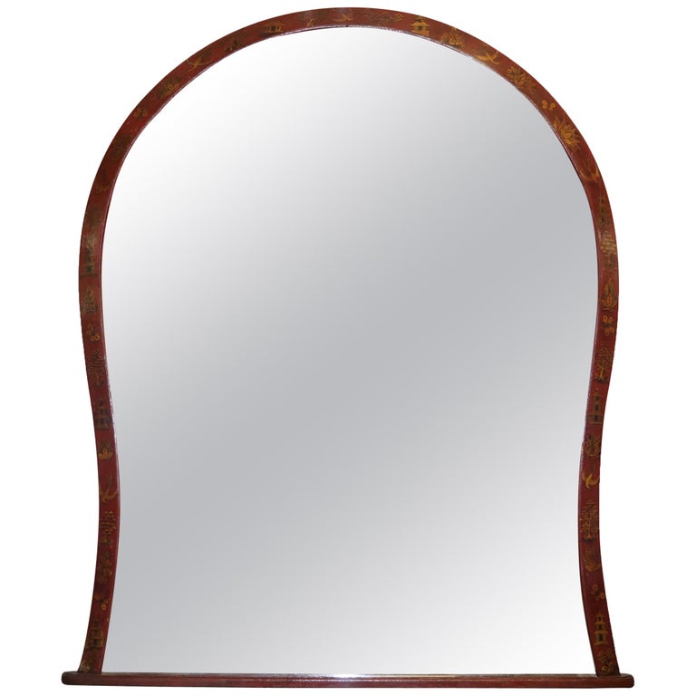 Large Red Lacquered Chinese Painted Chinoiserie Mirror For Sale at ...