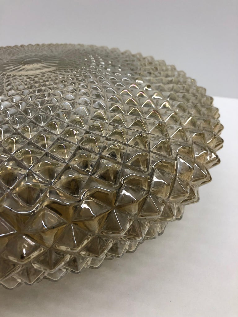 1 of 2 Monumental Crystal Pattern Amber Glass Flush Mount Ceiling Light ...