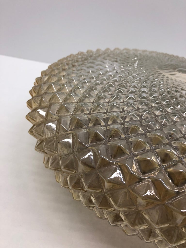 1 of 2 Monumental Crystal Pattern Amber Glass Flush Mount Ceiling Light ...