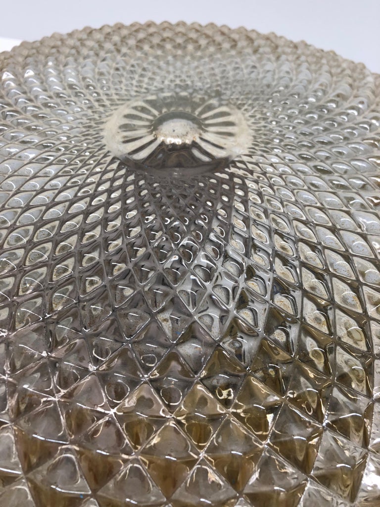 1 of 2 Monumental Crystal Pattern Amber Glass Flush Mount Ceiling Light ...