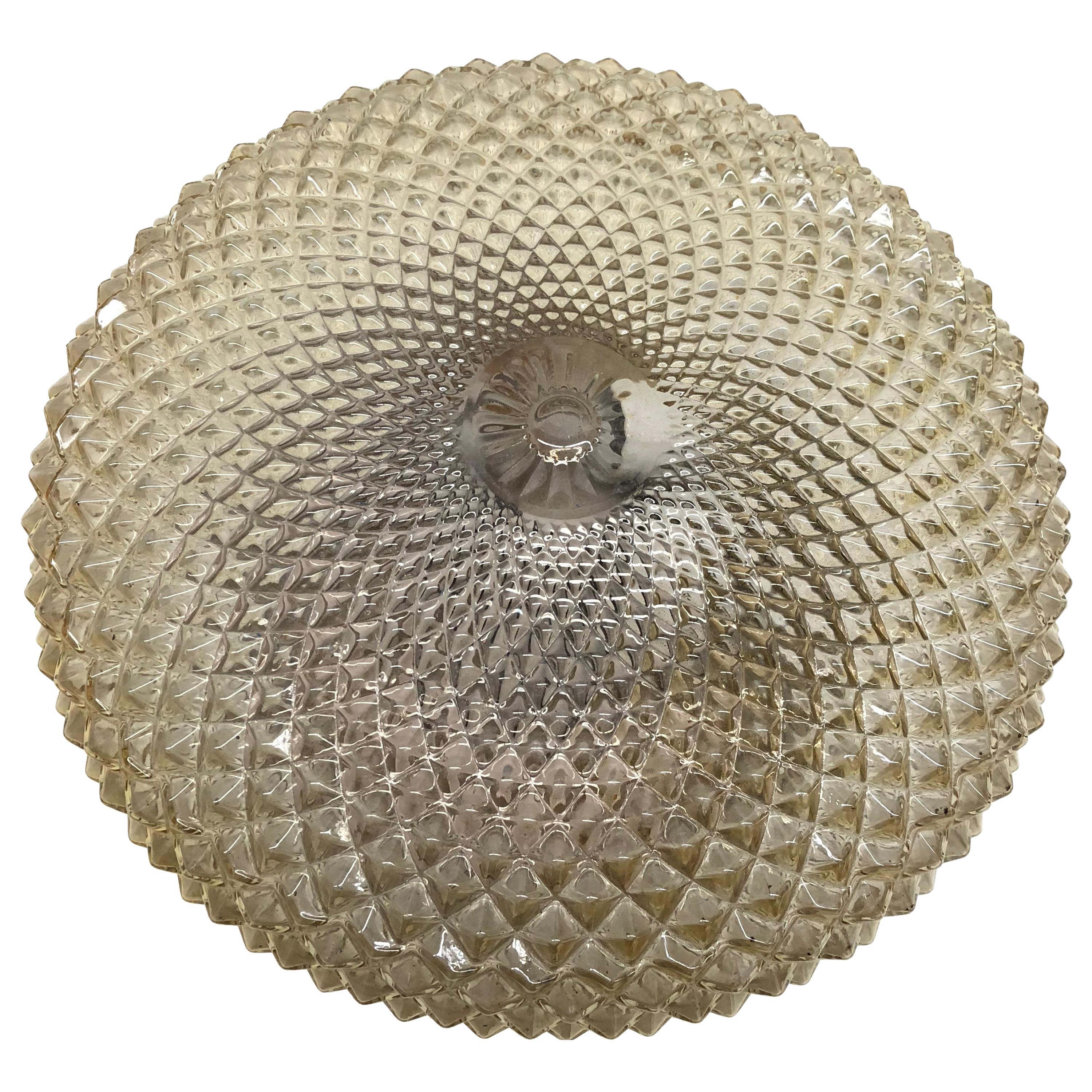 1 of 2 Monumental Crystal Pattern Amber Glass Flush Mount Ceiling Light ...