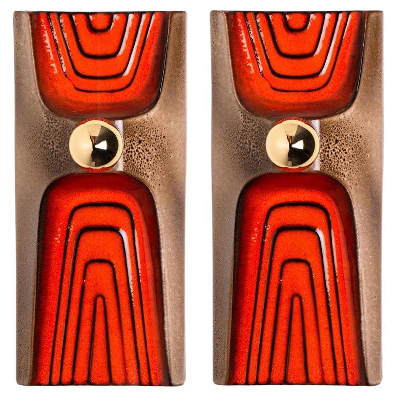 1 of 2 Orange Brown Ceramic Wall Lights, Germany, 1970 For Sale at 1stDibs