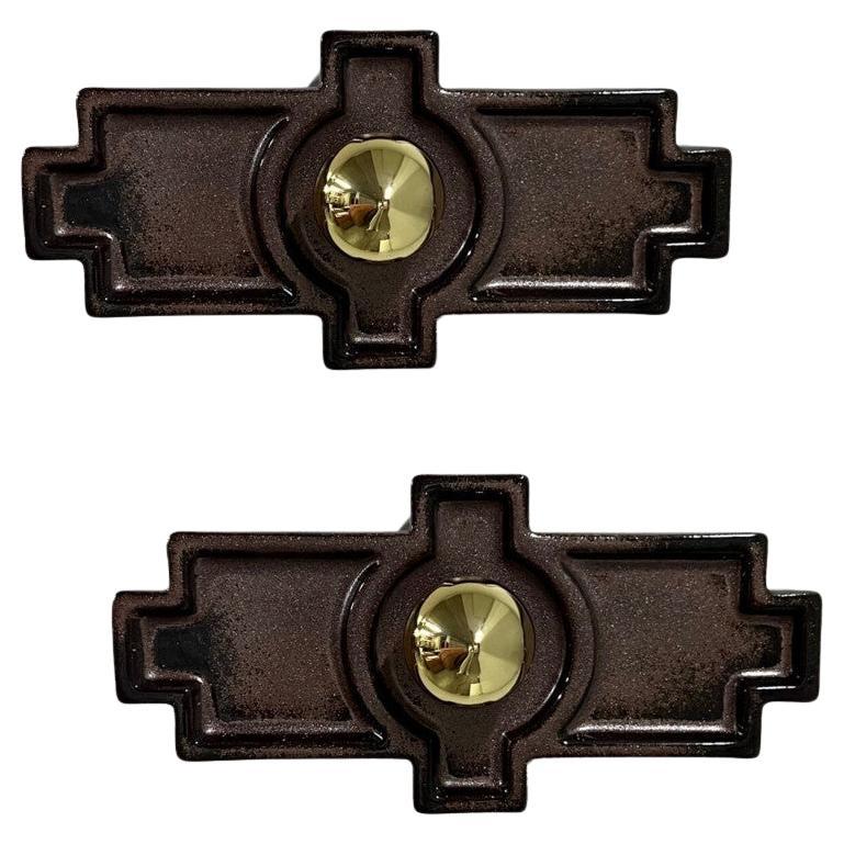 1 of 2 Orange Brown Ceramic Wall Lights, Germany, 1970 For Sale at 1stDibs