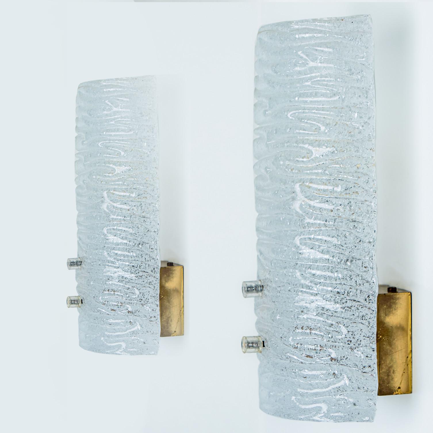 1 of 2 Ribble Textured Glass Brass Wall Lights by J.T. Kalmar, Austria ...