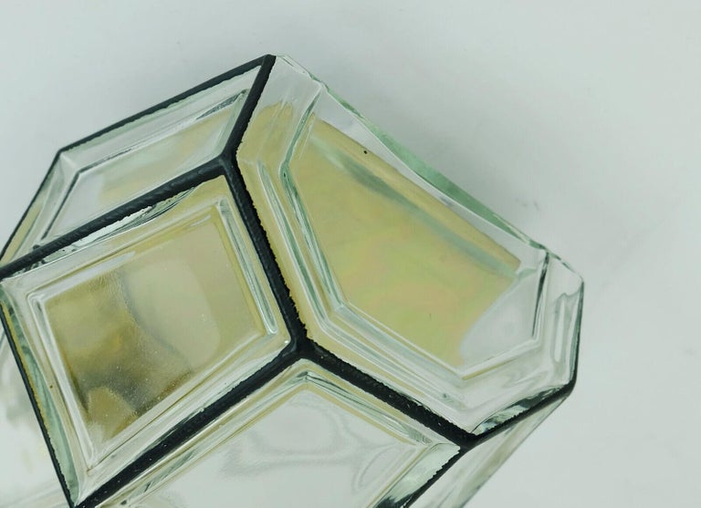 1 of 2 Wall Sconces 1960s Glashuette Limburg Glass and Brass Geometric ...