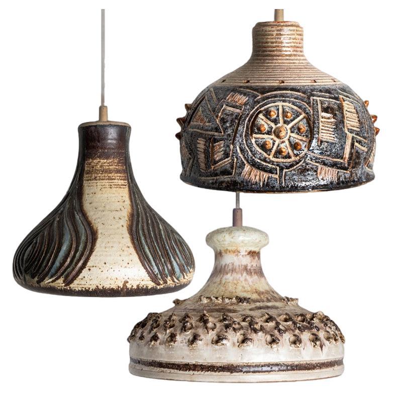 1 of 3 Anthracite Yvory Blue Ceramic Pendant Lights, Denmark, 1970 For ...