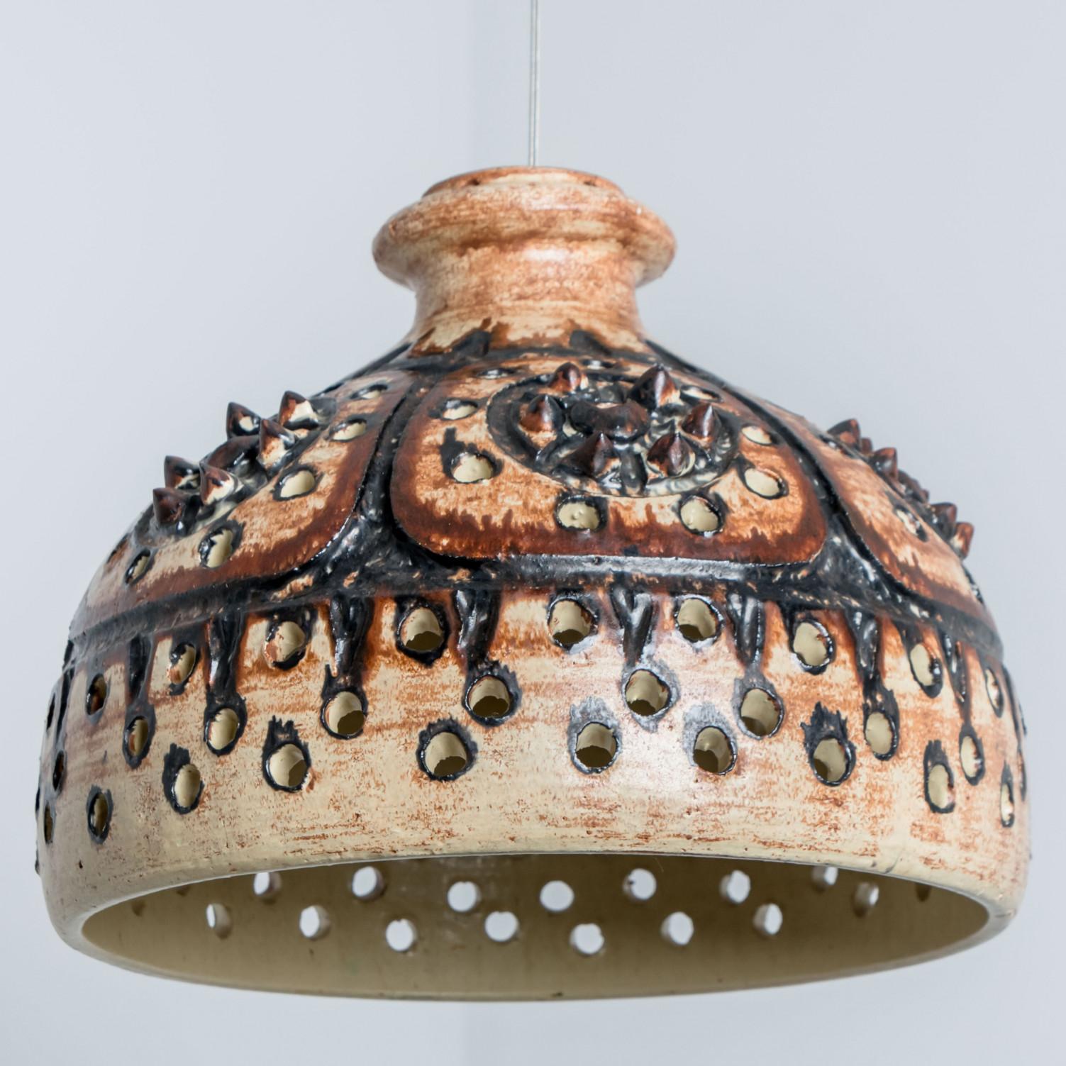 1 of 3 Brown Ceramic Pendant Lights, Denmark, 1970 For Sale at 1stDibs