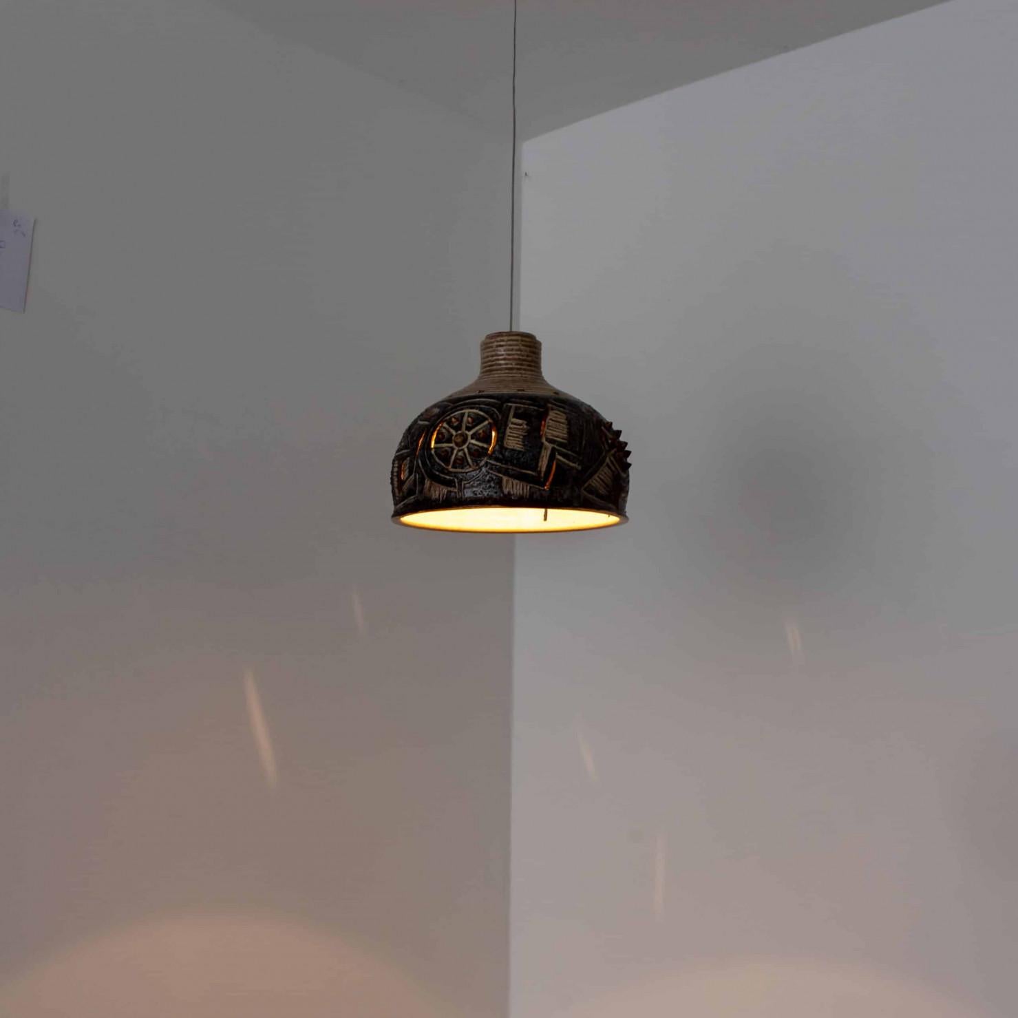 1 of 3 Brown Ceramic Pendant Lights, Denmark, 1970 For Sale at 1stDibs