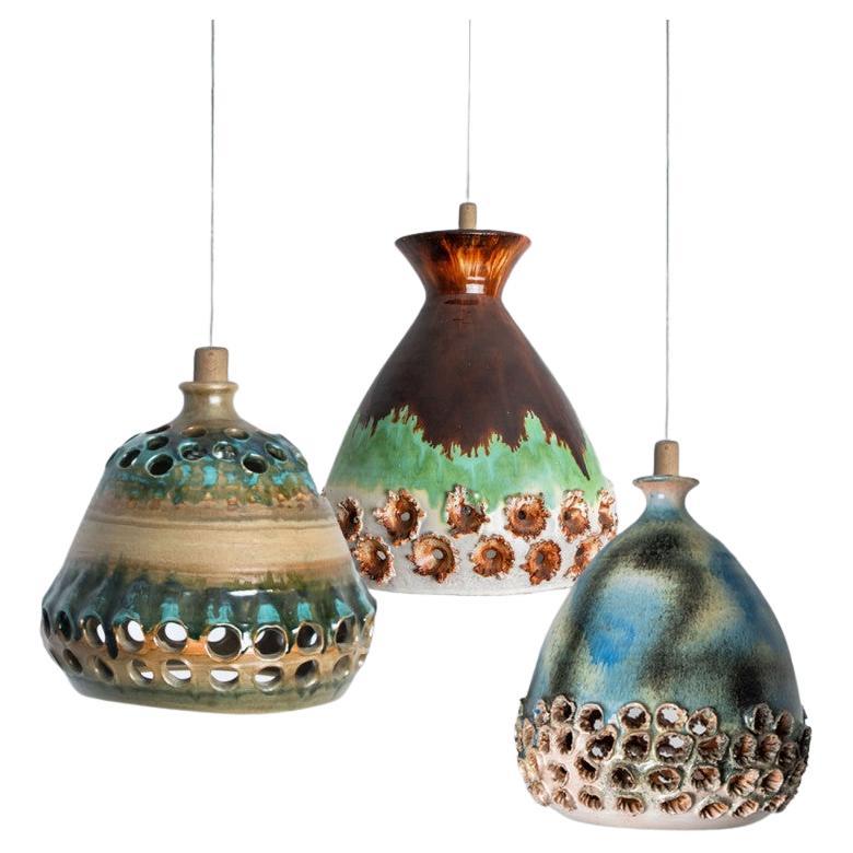 1 of 3 Brown Green Ceramic Pendant Lights, Denmark, 1970 For Sale at ...