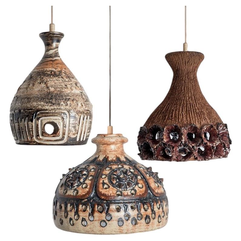 1 of 3 Brown Ceramic Pendant Lights, Denmark, 1970 For Sale at 1stDibs