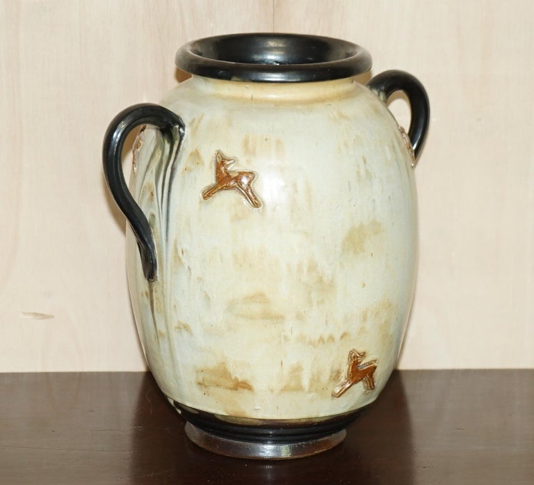 1 of 3 Signed Roger Guerin 1930 Deer Ceramic Stoneware Pottery Handle ...