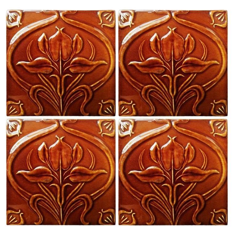 Panel of 16 Authentic Glazed Jugendstil Relief Tiles, circa 1930s at ...