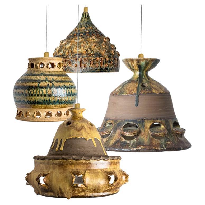 1 of 4 Brown Ceramic Pendant Lights, Denmark, 1970 For Sale at 1stDibs