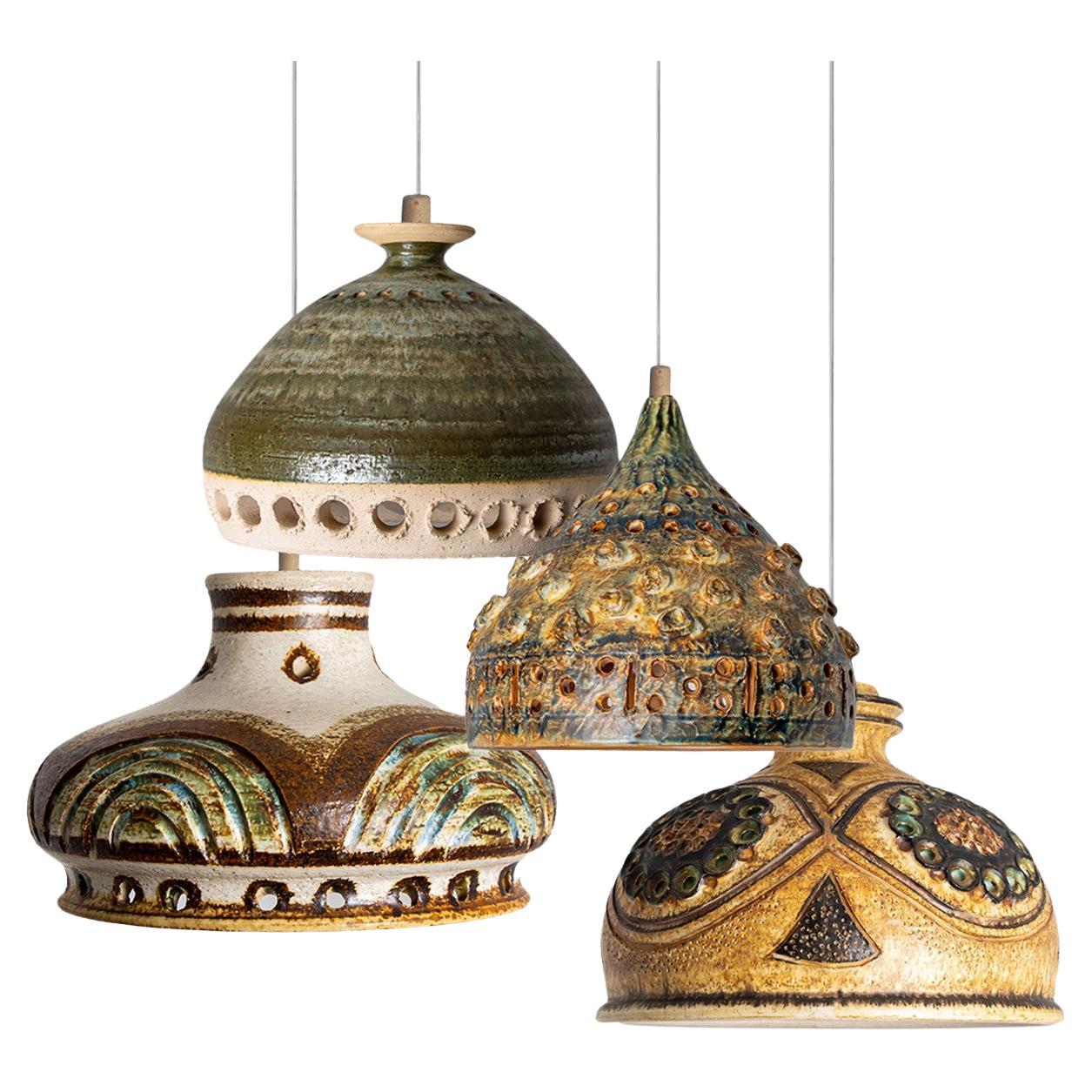 1 of 4 Green Yellow White Brown Ceramic Pendant Lights, Denmark, 1970 ...