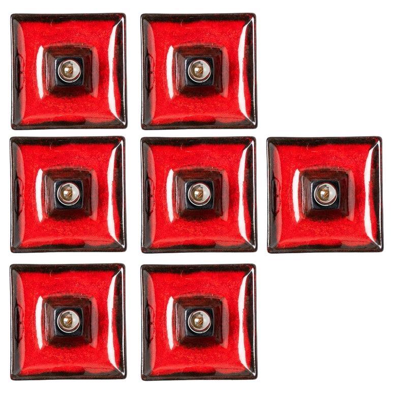 1 of 7 Red Black Square Ceramic Wall Lights, Germany For Sale at 1stDibs