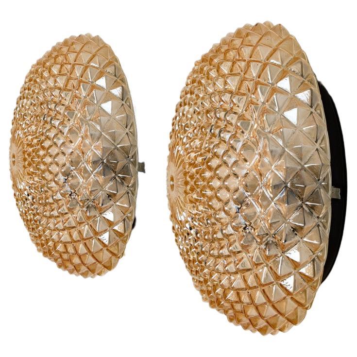 Custom Made Fused Bullseye Glass and Brass Wall Lights or Flush Mounts ...